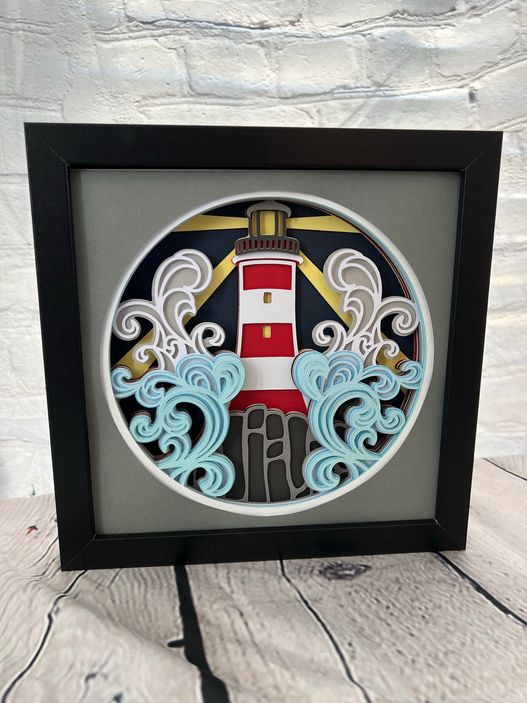 Lighthouse 3D paper art shadowbox – Olivia Reagan Designs